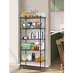 BIQWBIC 5 Tier Metal Shelf, Wire Shelving Unit with Adjustable Shelves, Storage Rack for Kitchen Pantry Closet, 22"Lx12"Wx48"H, Black