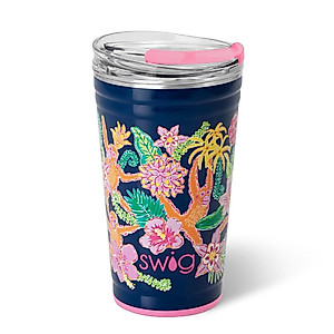 Swig Life 24oz Party Cup, Stackable Insulated Travel Coffee Tumbler with EZ Slider Lid, Cup Holder Friendly Travel Thermos, Stainless Steel 24 oz Tumbler, Reusable Coffee Mug (Jungle Gym)