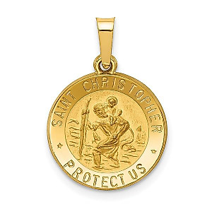 IceCarats 14K Yellow Gold Saint Christopher Medal Patron of Travelers Athletes Protection Necklace Christian Religious Pendant Faith Charm 21.2mm x 15mm Only