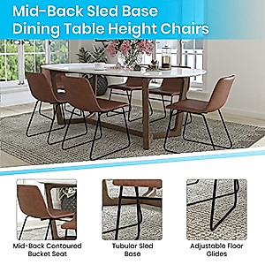 Flash Furniture Butler 18 Inch Commercial Grade LeatherSoft Dining Table Height Chair, Mid-Back Black Sled Base with Light Brown LeatherSoft Upholstery, Set of 2