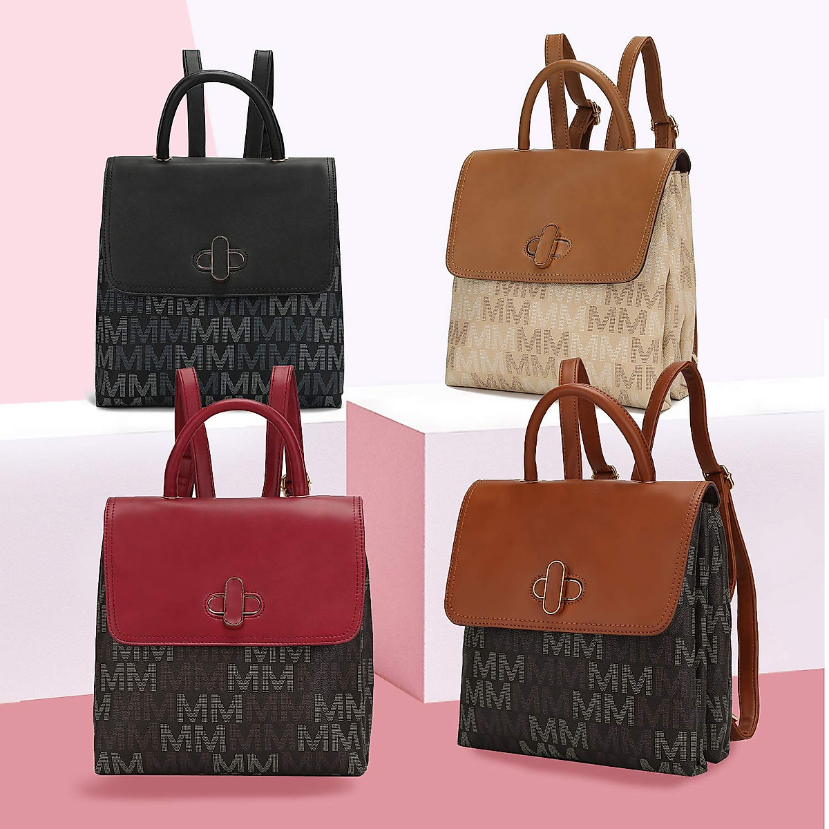 MKF Collection Travel Backpack for Women, Vegan Leather Carry on Backpack Top-Handle Ladies Fashion Bookbag