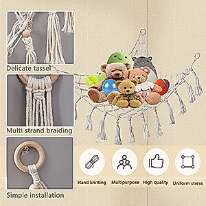 Siticoto Stuffed Animal Hammock,Large Toy Hammock Organizer Boho Corner Plush Toys Display Net with Tassels for Stuffed Animals Nursery Playroom Bedroom Kids Room