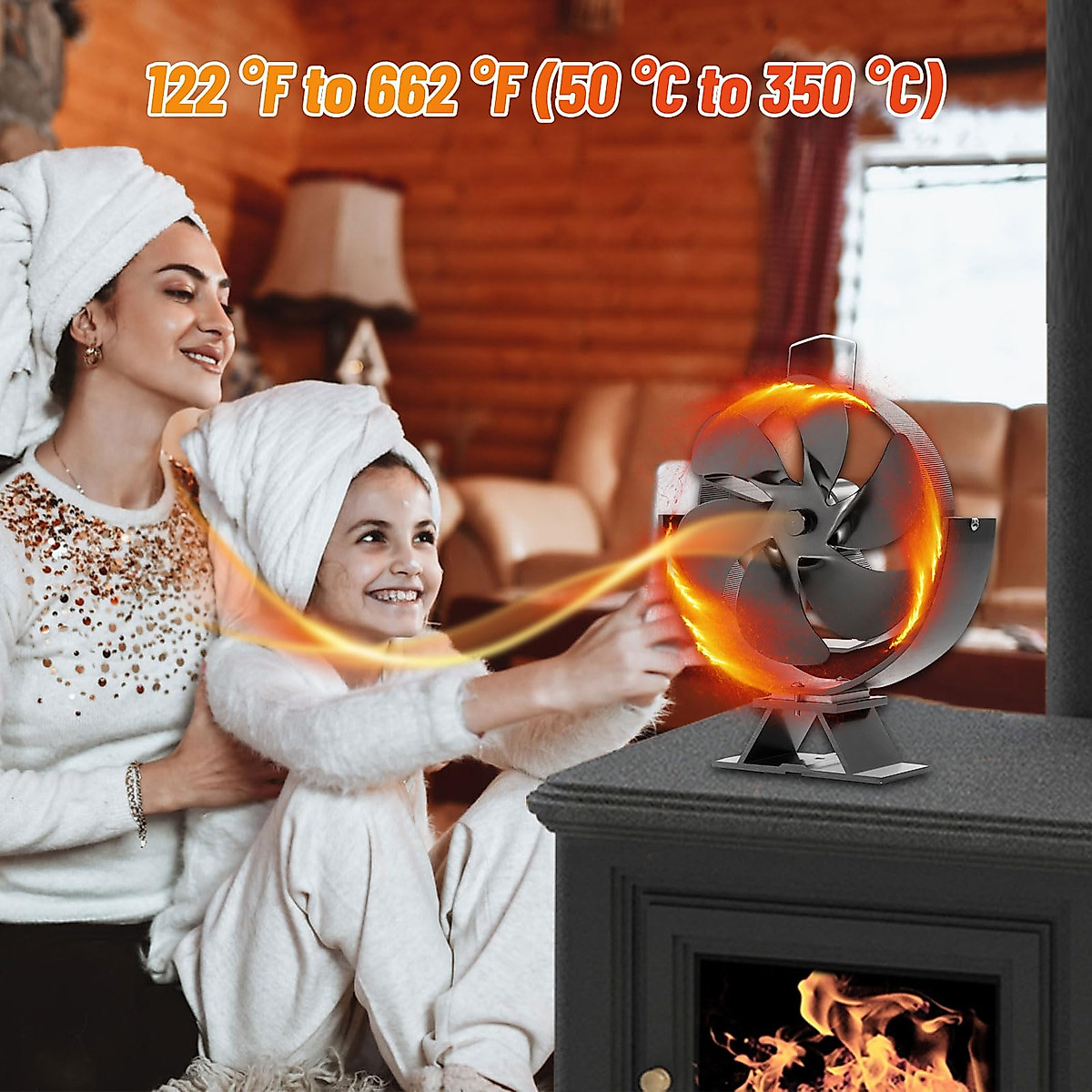 Longzhuo Wood Stove Fan Small New Designed with Adjustable Angle 6 Blades Heat Powered Fireplace Fans Eco Fan for Home Wood/Log Burner/Fireplace(Black)