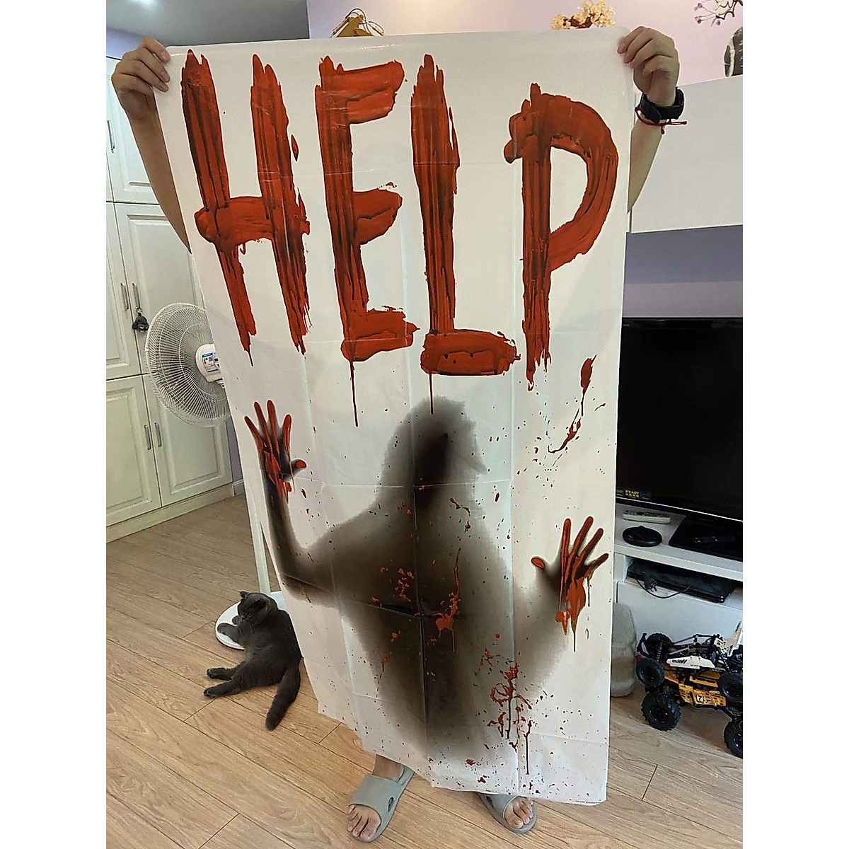 Angmart 2PCS Halloween Giant Bloody Window Posters Window Clings Party Decoration Haunted House Door Cover Creepy School Dormitory Window 60" x 60"