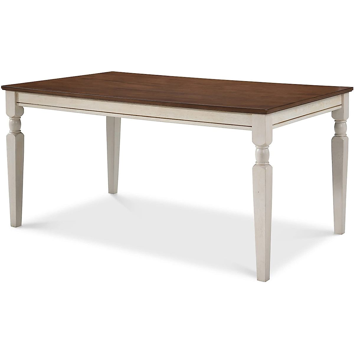 Finch Provence Farmhouse Table, Two-Toned Wood with Turned Legs, Traditional Rustic Furniture Decor for Kitchen or Dining Room, 60" Inch Tabletop, White, 60D x 35.86W x 29.72H in