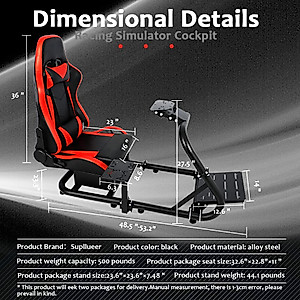 Supllueer Sim Racing Cockpit Stand with Red Playseat fit for Logitech,Fanatec,Thrustmaster, G29 G27 G920 G923 T300, Racing Simulator Cockpit Frame Racing Seat, Wheel Pedal Handbrake Not Included