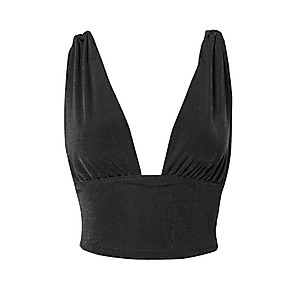 LYANER Women's Sexy Deep V Neck Slim Fitted Strap Crop Cami Tank Sleeveless Top Black X-Large