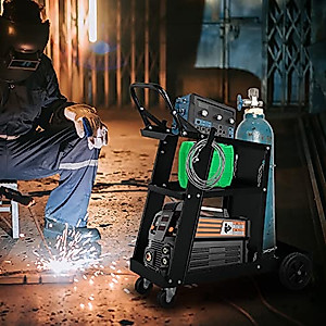 3 Tiers Rolling Welding Cart with Wheels,Rolling Welder Plasma Cutter,Heavy Duty Welding Carts with Wheels and Tank Storage for TIG MIG ARC, Black