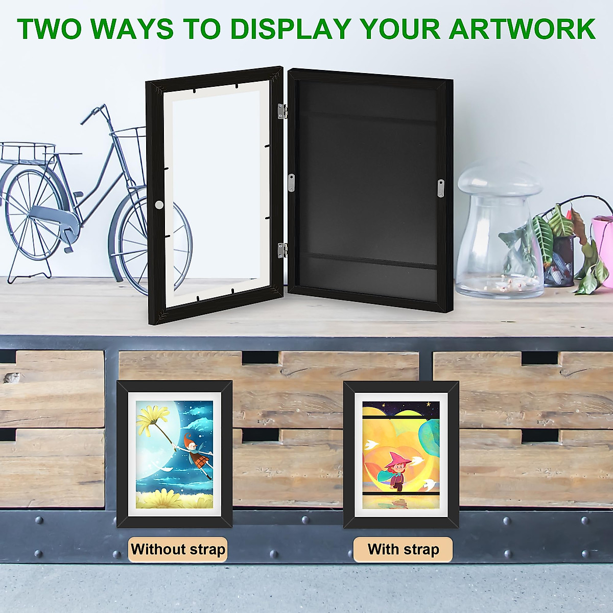 G4S3 2 Pack Kids Art Frame, 8.5x11 Front Opening Kids Artwork Frames Changeable, Chind Artwork Display Storage Frame for 3D Picture Crafts, Children Drawing Hanging Art, Holds 50-100 Pcs, Black