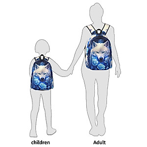 FeHuew 16 inch backpack Fantasy Blue Roses Wolf Laptop Backpack Full Print School Bookbag Shoulder Bag for Travel Daypack