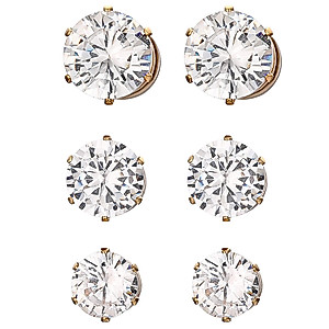 Rofusn Men's Women 6PCS CZ Inlay Round Non-Pierced Magnetic Clip On Earrings 6-8mm Fake Gauges Ear Studs Earrings Jewelry