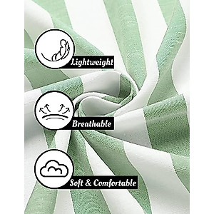 COOFANDY Men's Linen Cotton No Wrinkle Short Sleeve Button Down Shirts Pink Green Stripe