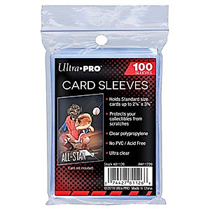 Ultra Pro 100 Pcs Soft Card Sleeves, 2 5/8 x 3 5/8-Inches Pack of 1 (Package may vary)