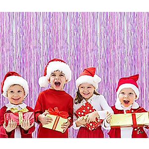 BTSD-home Iridescent Transparent Purple Foil Fringe Curtain, Metallic Photo Booth Tinsel Backdrop Door Curtains for Wedding Birthday Baby Shower Bachelorette Party Decorations(4 Pack, 12ft x 8ft)