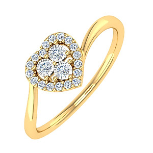 FINEROCK 1/10 Carat Diamond Heart Shaped Ring in 10K Yellow Gold - IGI Certified (Ring Size 9.75)