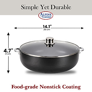 Alpine Cuisine Non-Stick Dutch Oven 11 Quart with Glass Lid | Multi-Purpose Aluminum Caldero for Braising - Boiling - Stewing | Nonstick Coating with Black Finish | Ideal for All Serving Sizes Pot