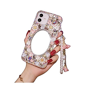 redecarie for Galaxy Note 10 Plus Bling Diamond Rhinestone Mirror Case,Women Girls Cute 3D Glitter Shiny Sparkle Protective Floral Phone Case with Lanyard for Samsung Galaxy Note 10 Plus