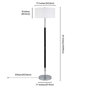 Henn&Hart 2-Light Floor Lamp with Fabric Shade in Matte Black/Polished Nickel/White, Floor Lamp for Home Office, Bedroom, Living Room