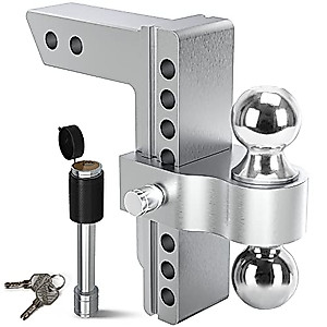 YITAMOTOR Adjustable Trailer Hitch, Fits 2-Inch Receiver, 8-Inch Drop Hitch, Aluminum Tow Hitch, Ball Mount, 2 and 2-5/16 inch Combo Stainless Steel Tow Balls with Double Key Locks, Silver