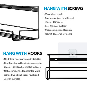 Wall Mounted Spice Rack Organizer for Cabinet Door, Set of 4 Condiment Seasoning Organizer Wall Spice Rack Hanging Shelf for Spice Jars, Spice Jar Holder for Kitchen Cabinet Pantry Door (Black)