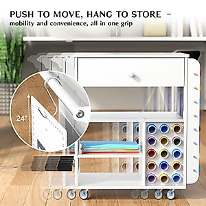 Oransail Rolling Craft Storage, Compatible with Cricut Machines, Craft Cart with Vinyl Roll Holders, Craft Table with Storage, Craft Cabinet Workstation Tool Holder for Craft Room