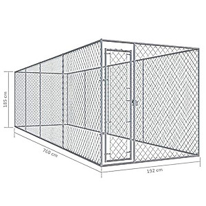 vidaXL Outdoor Dog Kennel Versatile Lockable Mesh Sidewalls Patio Garden Terrace Balcony Backyard Pet Cage 299.2"x75.6"x72.8" Galvanized Steel
