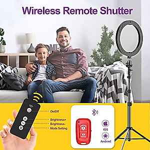 EMART 10” Selfie Ring Light, Round Light with Adjustable Tripod Stand & Phone Holder for Live Stream/Makeup/YouTube Video/TikTok Photography, Dimmable 3 LED Light Modes 10 Brightness Levels