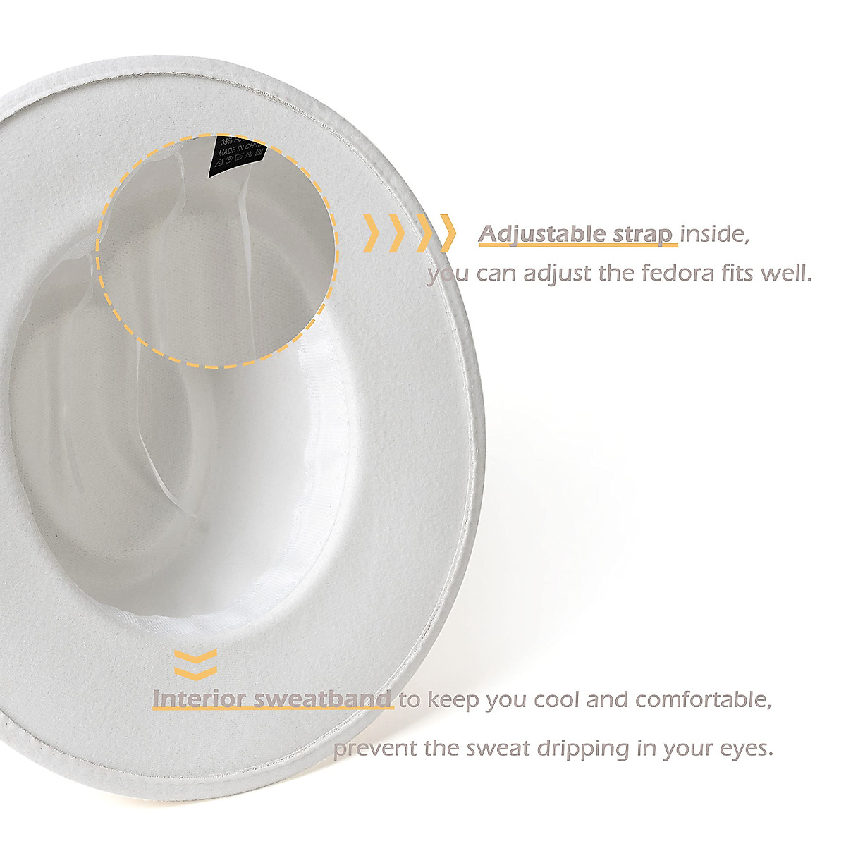 EOGIMI Lady Retro Wide Brim Fedora Floppy Pork Pie Hat with Belt Buckle White