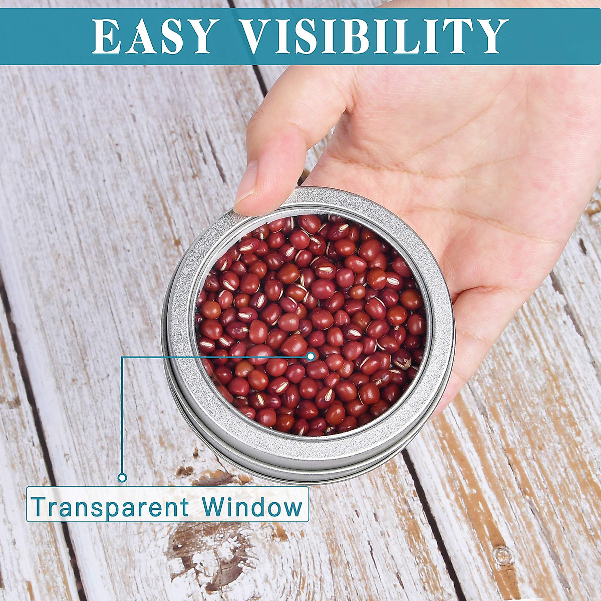 20 Pack 3.5 Ounce Metal Tin Cans, Round Empty Container Cans with Clear Top, Storage Cans Gift Case for Kitchen, Office, Candles, Candies, Arts & Crafts