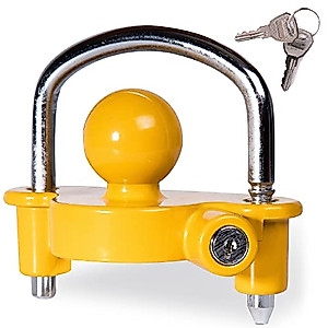 VaygWay Trailer Coupler Lock - Premium Quality Yellow Universal Anti-Theft Adjustable Storage Security Heavy-Duty Steel Trailer Ball Lock, Security Towing Lock Trailer, Boat -Fits 1-7/8",2”, 2-5/16"