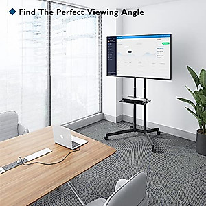 Mobile TV Stand, Rolling TV Stand with Wheels for 32-85Inch LED, LCD, OLED Flat&Curved TVs, Height Adjustable TV Cart with Laptop Shelf and Locking Wheels, Holds Up to 132lbs Max VESA 600x400mm, Black