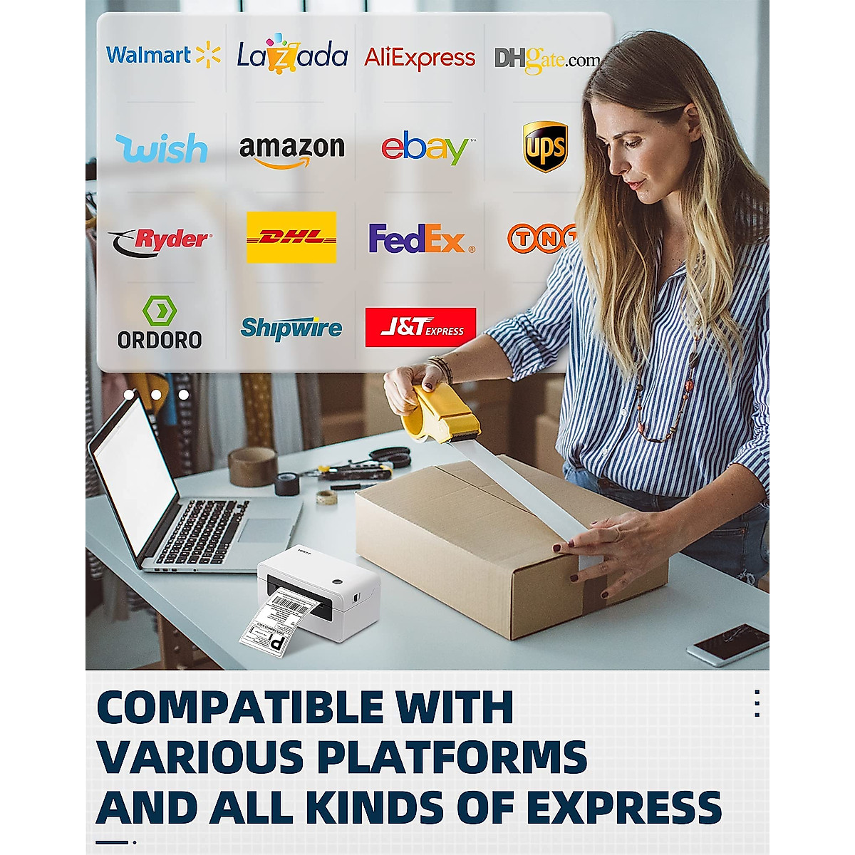 HPRT Thermal Label Printer, USPS Shipping Label Printer for Shipping Packages, Desktop Inkless Printer, Support Amazon, Shopify, UPS Mailing, Barcode, Sticker, Mailing Business