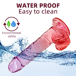 Realistic Dildo Clear Silicone 7.8" Red-Purple Gradient Adult Sex G-spot Dildo with Strong Suction Cup for Women Hand Free Play Flexible Soft Penis Dong, Toys for Vaginal and Anal Stimulation