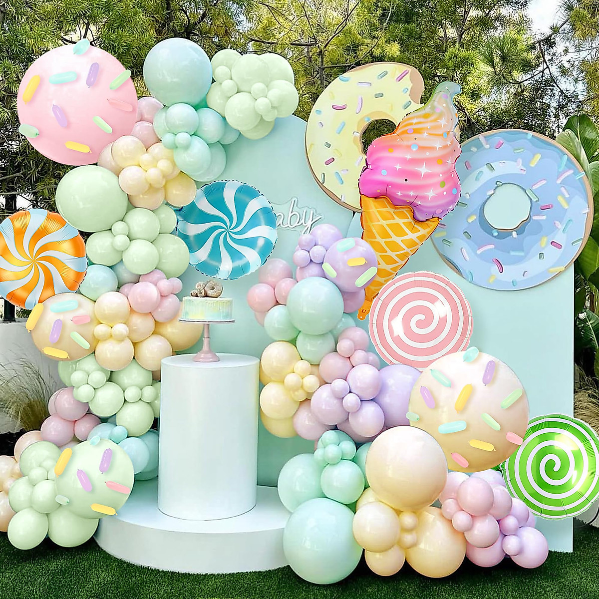 169 PCS Sweet Candy Balloon Garland Arch Kit 5/10/18 Inch Pastel Rainbow Latex Balloons Lollipop Ice Cream Foil Balloons for Candyland Party Girl Boy Birthday Party Baby Shower Decorations