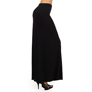 Women's Stylish Spandex Comfy Fold-Over Flare Long Maxi Skirt Made in USA