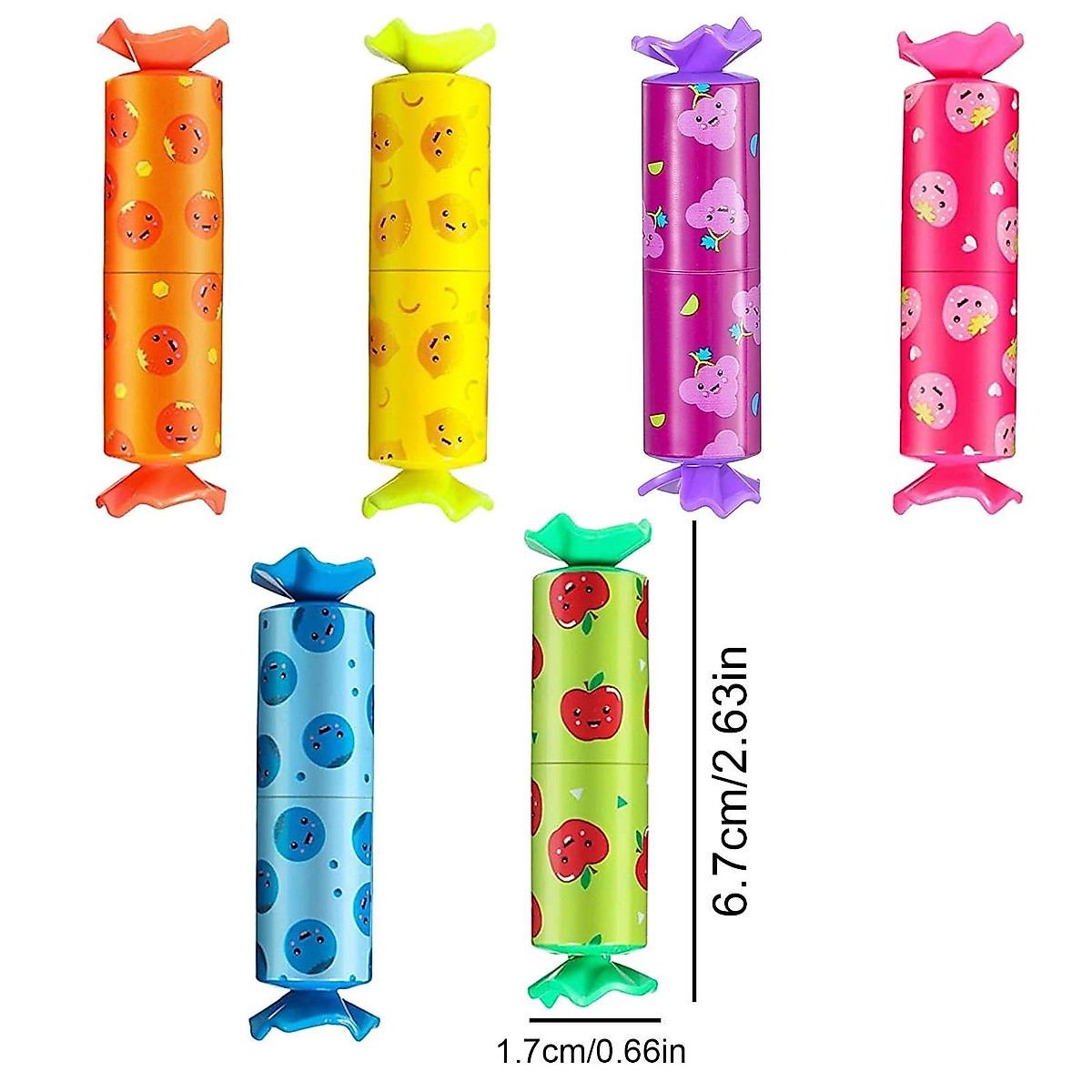 Candy Shape Highlighter, 6pcs Cute Candy Highlighters, Enhanced Notetaking Marker Pen, Size Light Weight Candy Highlighter Pens with Delightful Fruit Patterns For Kids Drawing and Greeting Card