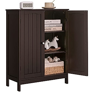Iwell Bathroom Storage Cabinet, Modern Floor Cabinet with Adjustable Shelves & Double Doors, Freestanding Organizer Cabinet for Living Room, Bathroom, Bedroom, Espresso