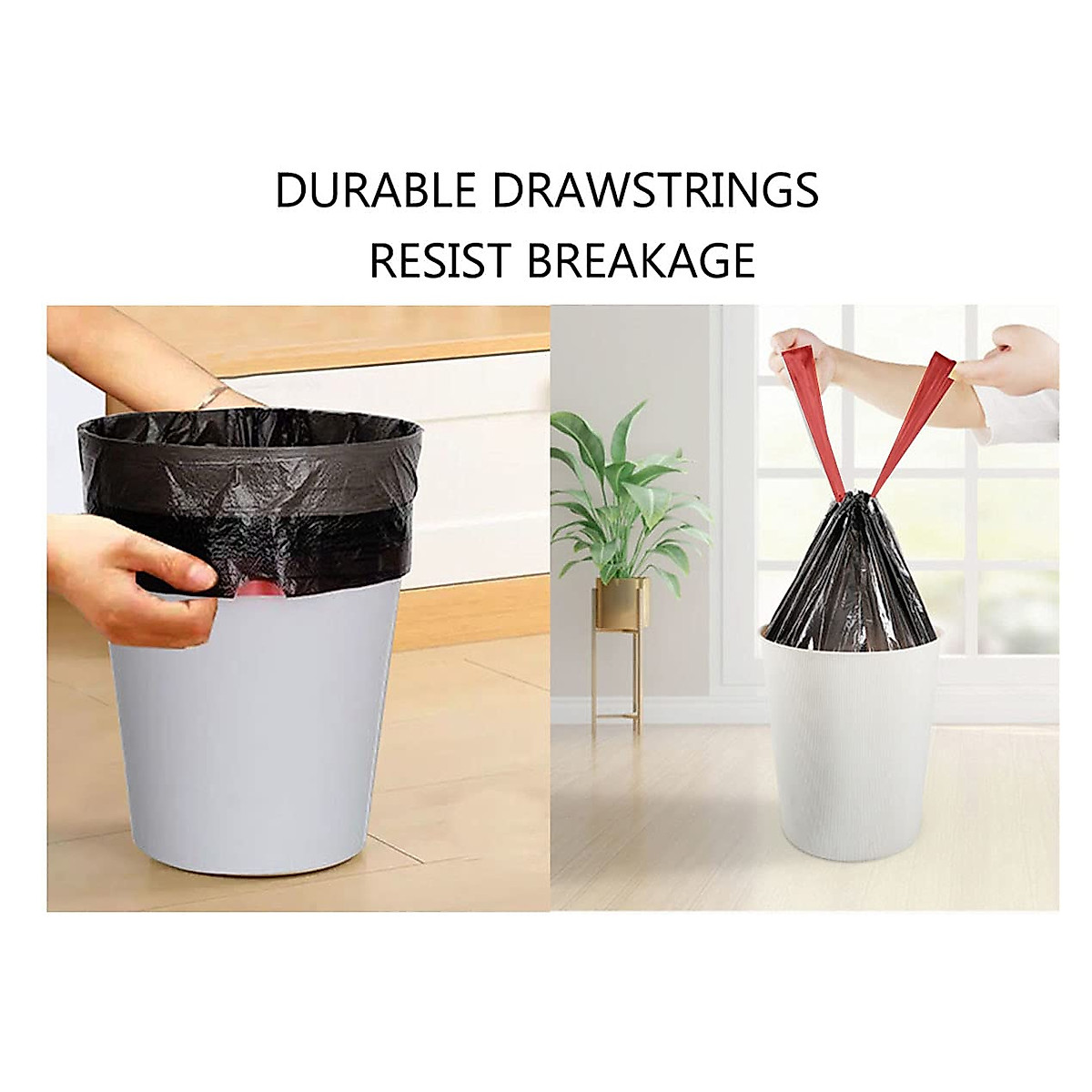 Feisco 1.6 Gallon Black Trash Bag,6L Drawstring Garbage Bag Trash Can Liner,120 Counts,0.51 Mil