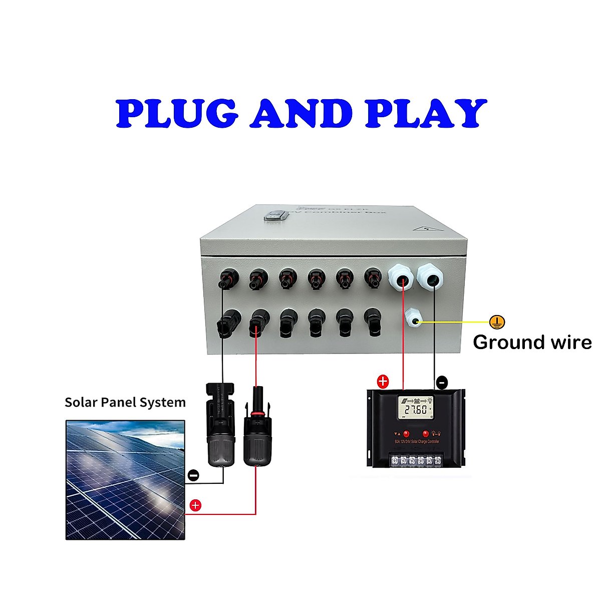 GXELZK Gx Electrical Solar Combiner Box with 6 Strings, 80 A Circuit Breakers. This photovoltaic Combiner Box is Suitable for Off-Grid Solar Power