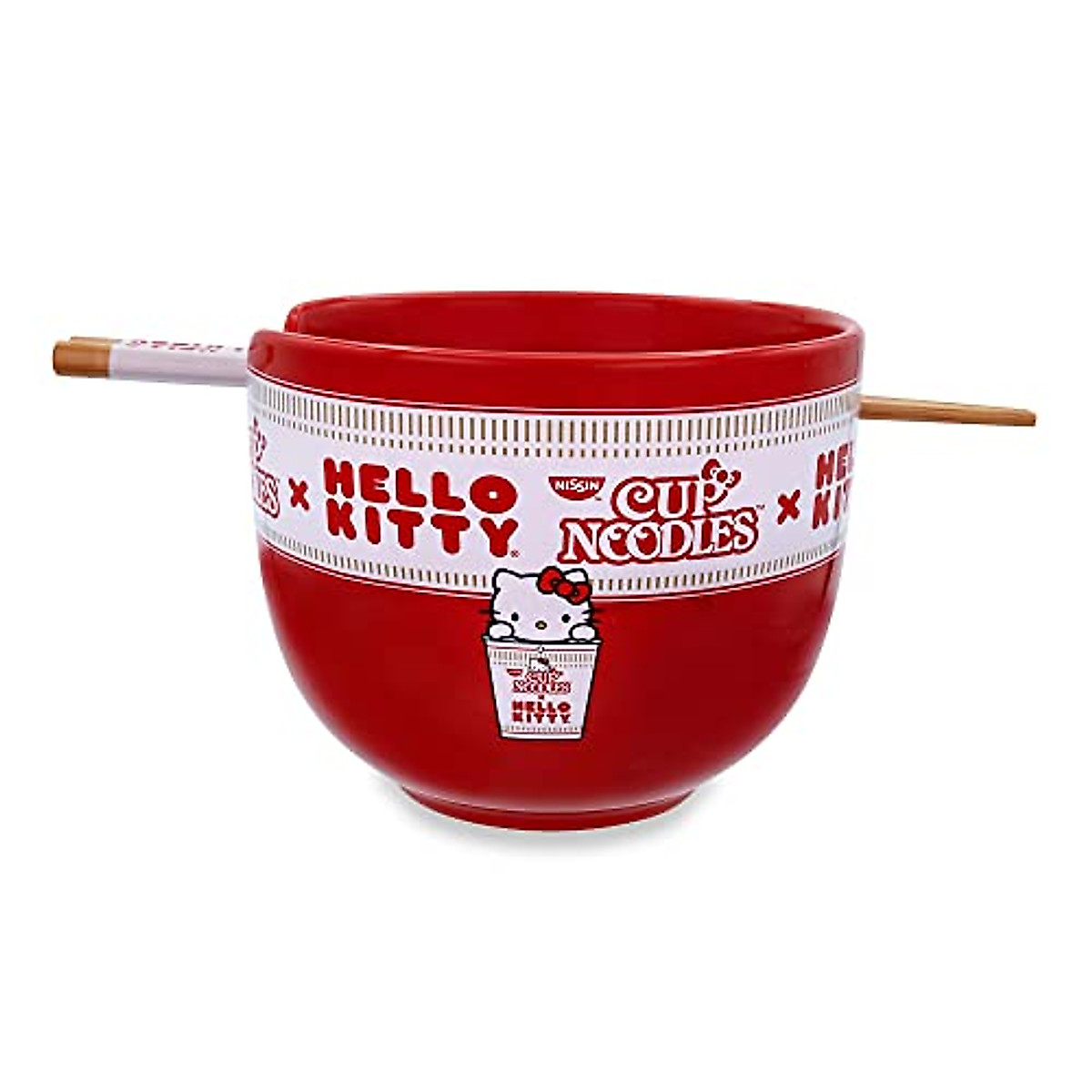 Sanrio Hello Kitty x Nissin Cup Noodles Red Ceramic Ramen Bowl and Chopstick Set