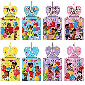 Byhaapy 18Pcs Gracies Party Favor Gift Boxes, Cartoon Corner Goodie Candy Box Black Girls Boys Kraft Treat Boxes for Kids Theme Birthday Party Supplies Table Decoration Baby Shower Decor
