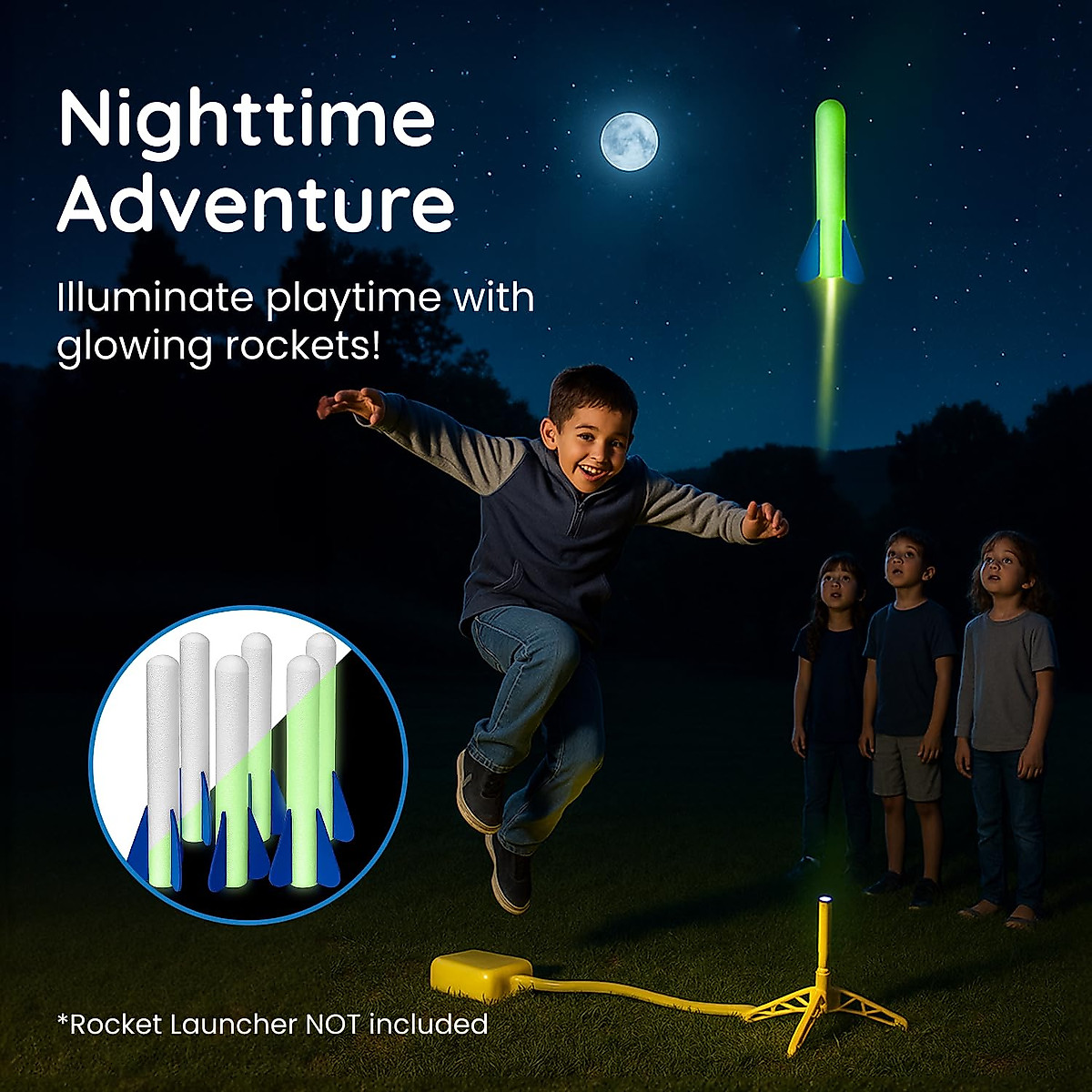 Botabee Glow-in-The-Dark Soft Foam Rocket Refills for Rocket Launchers | Compatible with Stomp Rocket® Jr. Glow Rocket Launcher | 6 Pack Replacement Air-Powered Foam Rockets