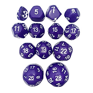 Impact! Miniatures Purple - Weird RPG Poly Dice Set - D3, D5, D7, D9, D11, D13, D15, D17, D18, D19, D22, D26 & D28