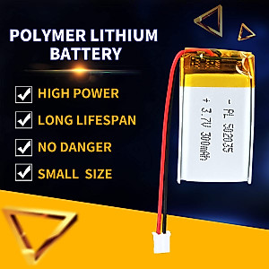 AKZYTUE 3.7V 300mAh 502035 Lipo battery Rechargeable Lithium Polymer ion Battery Pack with PH2.0mm JST Connector