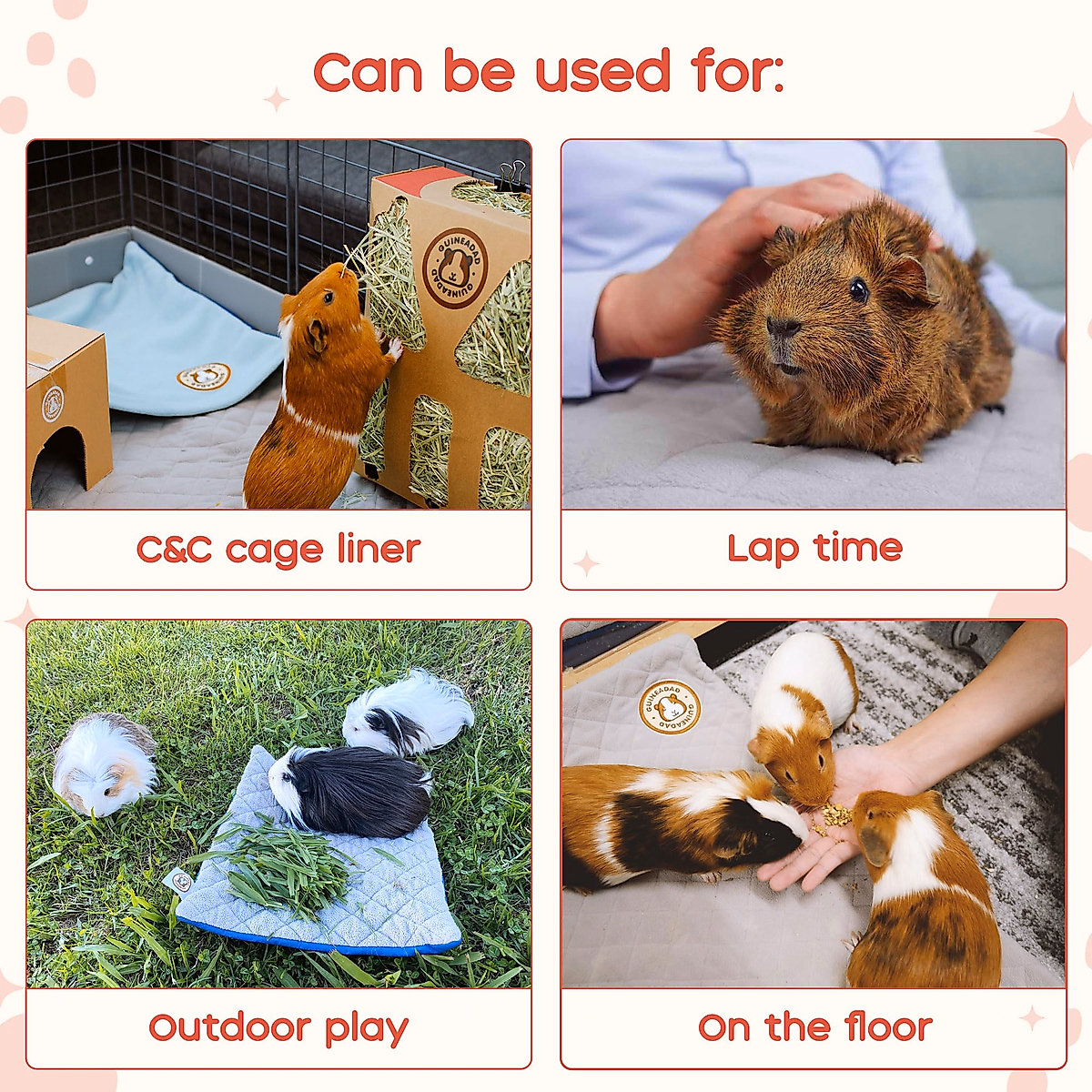 GuineaDad Original Liner - Orange Fleece Guinea Pig Bedding - Reusable Guinea Pig Cage Liner - Extra Absorbent with Waterproof Bottom and Burrowing Pocket - Small Pet Supplies - 2x3 C&C