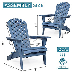 Wooden Folding Adirondack Chair Set of 2, Pre-Assembled BackRest Wood Lounge Chair for Outdoor Patio Garden Lawn Backyard Deck Pool Beach Firepit