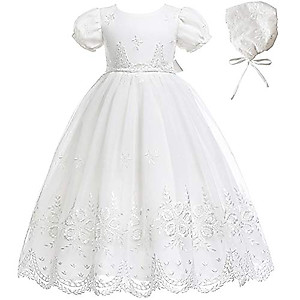 Meiqiduo Baby Girl Christening Dress Baptism Gowns Princess Wedding Party Formal Dresses (3M/0-6Months, Ivory)