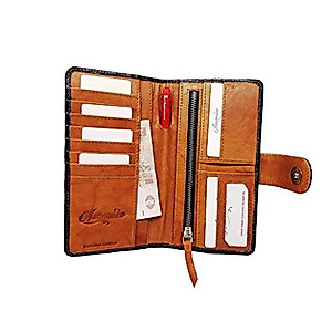 LW-1803 Black Leopard Ladies Wallet|10 card slots|1 card window|4 slide pockets|1 zip pocket | cowhide black leather & Cowhide Leopard