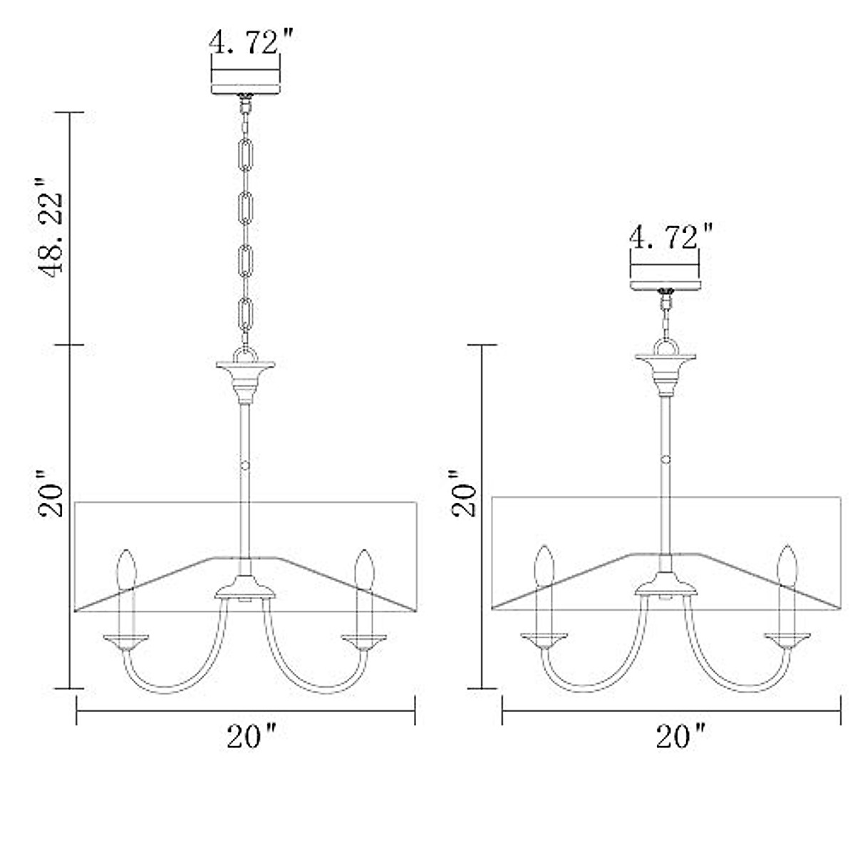 T&A Traditional 5-Light Chandelier with White Linen Drum Shade,20" Simple Chain Pendant Light Lights for Foyer Dining Room Living Room