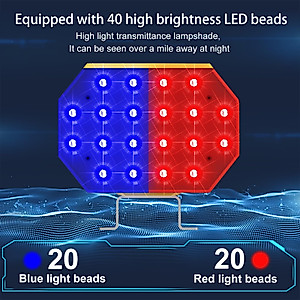 Aolyty Solar Strobe Warning Light, IP65 Waterproof Solar Safety Light Red & Blue Light Flashing Bright Warning Lamp 2 Modes for Construction Site, Traffic, Dock, Stop Sign, Roadblock, Crossroad